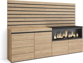 Skraut Home | Sideboard, Kommode | Aufbewahrungsschrank | 214x145x35 cm | F&uuml;r Schlafzimmer, Zimmer | Elektrokamin XXL | Kommode mit Schubladen | Moderner Stil | E