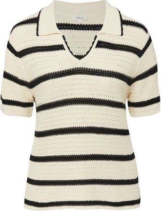 s.Oliver Kurzarmpullover Strickpullover Strickpolo mit V-Ausschnitt