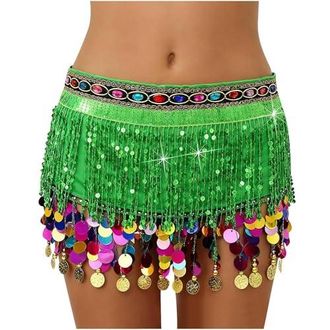 Generic Mini jupe de danseuse du ventre &agrave; franges &agrave; paillettes pour femme - Jupe de performance pour sc&egrave;ne, festival, &eacute;v&eacute;nements, danses culturelles - Costume