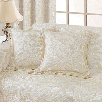 Loom and Mill 1 x luxuri&ouml;ser Zierkissenbezug aus europ&auml;ischem Damast mit Quasten, eleganter Jacquard-Kissenbezug f&uuml;r Wohnzimmer, Schlafzimmer, Sofa, Couch, Stuhl, 5