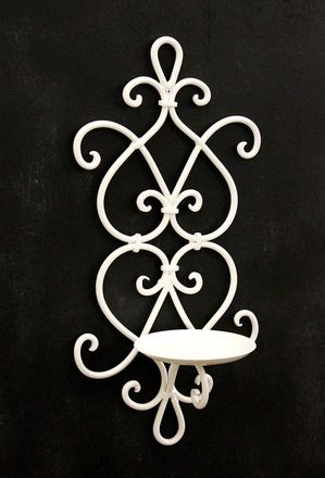 Lavida Wandkerzenhalter Wandleuchte Kerzenhalter Schmiedeeisen H 36cm wei&szlig;