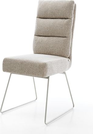 DELIFE Esszimmerstuhl Pela-Flex Webstoff Soft Beige Kufengestell Edelstahl Taschenfederkern, Esszimmerst&uuml;hle