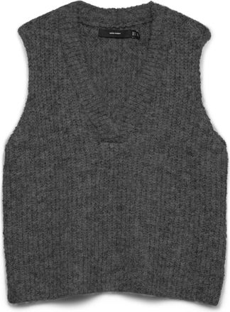 Vero Moda Damen Vmnovah Rib Sl V-Neck Vest Noos, Dark Grey Melange, XS