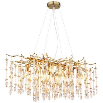 Globo Lighting Lustre suspension lampe suspendue cristaux de verre dor&eacute; ambre clair H 120 cm