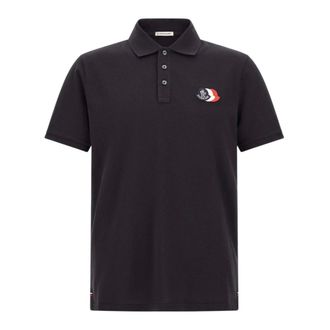 Moncler Polo en coton piqu&eacute; - Homme - Tops - Bleu - Taille: 2XL
