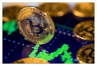 Wallario selbstklebendes Poster - Bitcoin im Marktgeschehen, Aufkleber in Premiumqualit&auml;t, Klebefolie Gr&ouml;&szlig;e: 61 x 91,5 cm (Maxiposter)