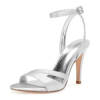 Generic Escarpins Femme Sandales Talon Heels Satin Chaussures De Mariage Mariée Sexy Open Toe High Sandales 10.5CM,Argent,38 EU