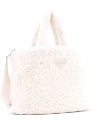 Prada sac cabas Convertible Open m&eacute;dium en cachemire m&eacute;lang&eacute; - Blanc