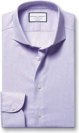CHARLES TYRWHITT Bügelfreies Performance Twill-Hemd und Karos - Lila Knopfmanschette