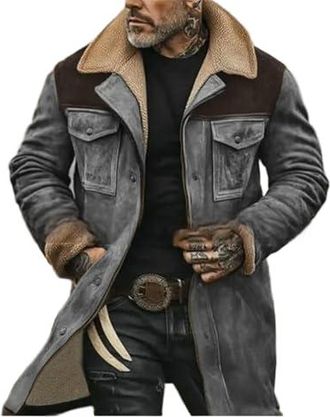 Generic NYSBH Manteau dautomne et dhiver pour homme Couleur assortie Veste multi-poches &agrave; fermeture &eacute;clair Manteau streetwear en jean pour homme, kaki, XXL