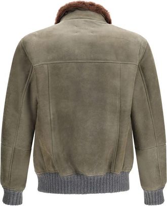 Brunello Cucinelli Waxed Shearling Bomber Jacket - Brown