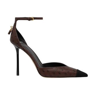 Elisabetta Franchi Femme, Chaussures, Brun, Taille: 36 EU Escarpins Texture Autruche avec Cadenas Bijoux