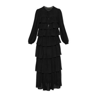 Michael Kors Maxikleid aus Georgette mit R&uuml;schen - - Dresses - Damen - Schwarzk - XL