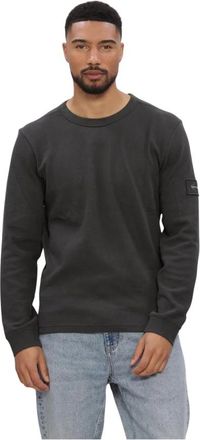 Calvin Klein LS Waffle Badge Crewnk Tee - - Tops - Herren - Grau - XL