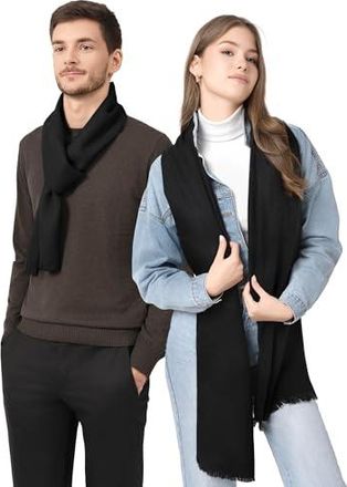 Qualicoq Echarpe Longue Hiver et Mi-saison - Made in France - Echarpe Homme et Echarpe Femme top El&eacute;gance - 16 Couleurs Unies - Confort et Douceur (Noir)