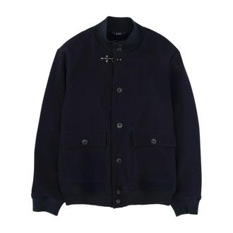 Fay Veste Bomber Tricot&eacute;e &agrave; Fermeture &agrave; Boutons - Homme - Vestes - Bleu - Taille: L