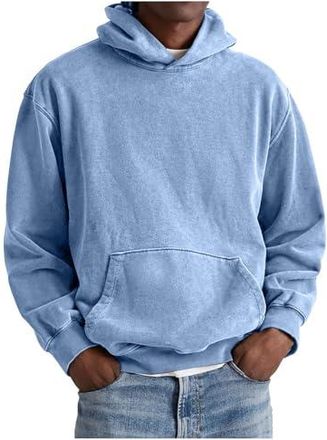Generic Sweat &agrave; capuche pour homme - Pull r&eacute;tro - Manches longues - Coupe droite - En tissu denim - Confortable - T-shirt de sport basique - Pull de transitio