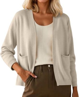Generico Cardigan oversize en tricot décontracté confortable avec poches pour femme en polaire élégante et classique, B Beige, XXL