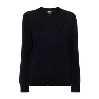 A.P.C. Blauer Wollpullover mit gesticktem Logo - - Knitwear - Damen - Blau - S