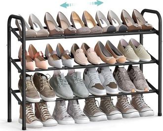 Songmics &Eacute;tag&egrave;re &agrave; Chaussures &agrave; 3 Niveaux, Rangement Ajustable pour Chaussures, pour Entr&eacute;e, Placard, Assemblage Facile, en M&eacute;tal, Noir dEncre LMR039B01