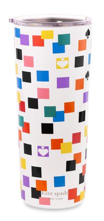 Kate Spade New York Kate Spade New York Niedlicher Edelstahlbecher, 680 ml, doppelwandig, isolierter Becher mit Deckel, kariert