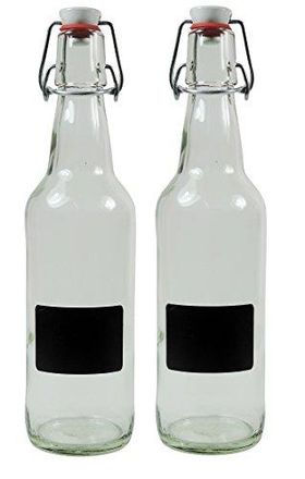 mikken Art Viva Haushaltswaren 2 x leere Glasflasche 500 ml mit Bügelverschluss aus Porzellan zum selber befüllen, inkl 2 Beschriftungsetiketten