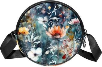 Generic Petit sac &agrave; bandouli&egrave;re rond pour femme, motif floral avec fermeture &eacute;clair, bretelles r&eacute;glables, style d&eacute;contract&eacute;, pour femmes et filles