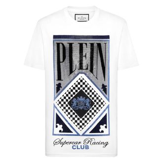 Philipp Plein Homme, Tops, Blanc, Taille: L T-Shirt Col Rond Racing