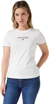 Tommy Hilfiger Exclusive Hilfiger C-nk Reg Tee Kurzarm Strickoberteile Damen, Wei&szlig; (White), M