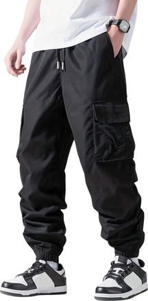 SOLY HUX Herren Hosen Cargo Hose mit Pattentaschen Hohe Elastischer Bund Jogginghose Einfarbig Cargohosen mit Tunnelzug Sporthose Schwarz XL