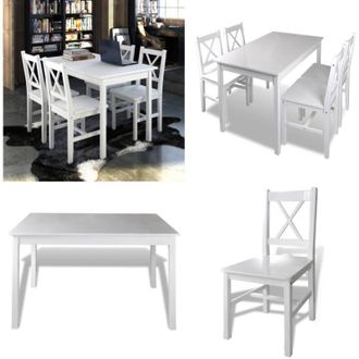 vidaXL 5-tlg. Essgruppe Wei&szlig; - Esstisch - Essgruppe - Holztisch - K&uuml;chenstuhl - Wei&szlig;er Stuhl - Home & Living