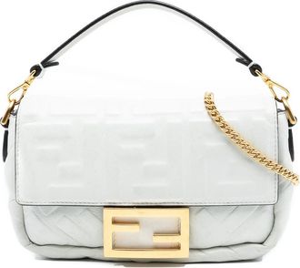 Fendi Hobo Bags - Mini Zucca Embossed Leather Baguette Satchel - Gr. unisize - in Wei&szlig; - f&uuml;r Damen