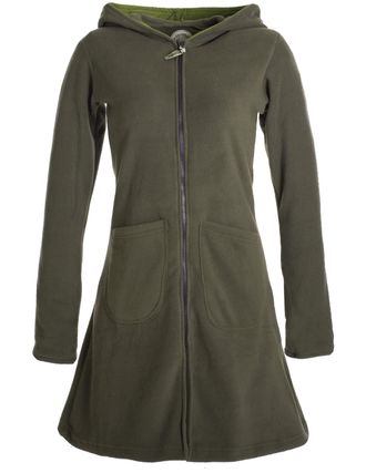 vishes Alternative Bekleidung - Einfarbiger Eco Fleecemantel mit Kapuze olive 38
