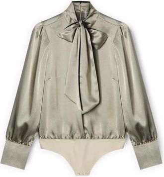 Motivi Femme, Blouses et Chemises, Gris, Taille: 44 FR Blouse body en satin avec au cou