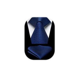 Hisdern Cravate &agrave; carreaux pour homme avec mouchoir de poche et mouchoir de poche - &Eacute;l&eacute;gante et classique, Bleu marine-4, taille unique