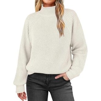 Generic Pull Femme Col Roulé Manches Longues, Haut en Maille Doudou Confortable, Coupe Large Décontracté Coloris Uni pour Hiver Automne(Beige,XX-Large)
