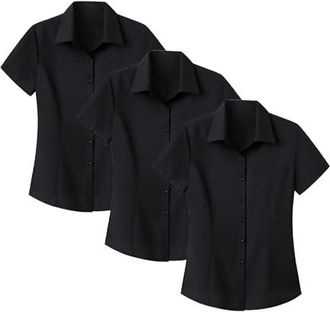 Generic Lot de 3 chemisiers &agrave; manches courtes pour femme - D&eacute;contract&eacute; - Coupe droite - Col en V - Boutonn&eacute; - Couleur unie - D&eacute;contract&eacute; - Basique - Chemise d
