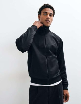 Fred Perry Kombiteil-Trainingsjacke mit kontrastierenden Tapes, durchgehendem Rei&szlig;verschluss und Logo in Schwarz
