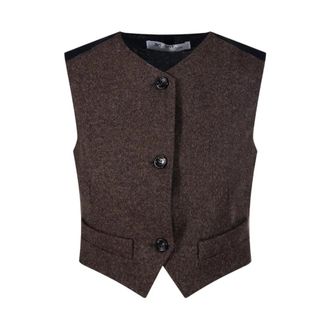 Max Mara Braune Weste mit V-Ausschnitt und Paneel - - Suits - Damen - Braun - XS