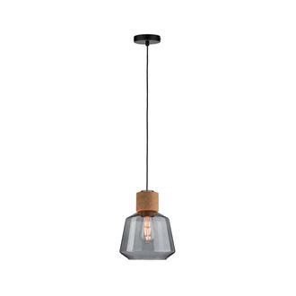 Paulmann 79739 Neordic Elia Pendelleuchte max. 1x20W H&auml;ngelampe f&uuml;r E27 Lampen Deckenlampe Rauchglas/Kork/Schwarz 230V ohne Leuchtmittel