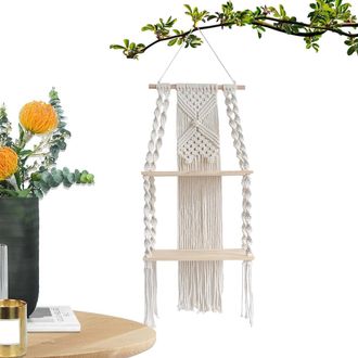 Generic Macrame-, Wandregal f&uuml;r Macrame, Wandregal - H&auml;ngepflanze - Handseil mit 2 Innenebenen mit 2 Ebenen handgefertigt Boho f&uuml;r den Organizer