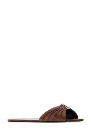 Saint Laurent Womens Brown Nappa Leather Babylone Slippers Aestheticbrown Scarpe Con Tacco High Heel Shoes