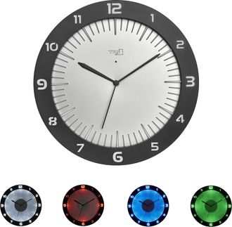 TFA Dostmann Analoge Leuchtende Wanduhr mit LED Lumoclock, 60.3553, inkl 9 Farbvarianten, Gaming Accessoires, Wand-Dekoration Bar, Nachtuhr, Leuchtuhr, inkl. Funk-
