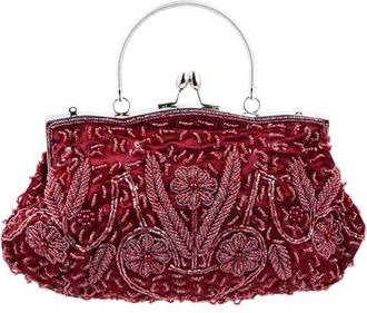 Hemobllo JOINPAYA Pochette de Soir&eacute;e pour Femme Brod&eacute;e &agrave; la Main en Tissu R&eacute;sistant Couleur Rouge Profond Paquet de F&ecirc;te &Eacute;l&eacute;gant pour D&icirc;ner Banquet et Occasion