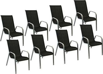 Happy Garden Lot de 8 chaises de Jardin Marbella - Textil&egrave;ne Noir et Aluminium Gris