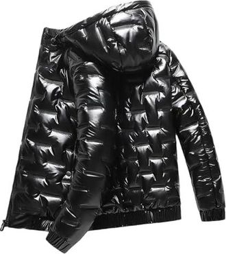 Generic Parkas à capuche pour homme Trenchcoat Manteaux épais chauds brillants vestes dextérieur, Noir, 5XL