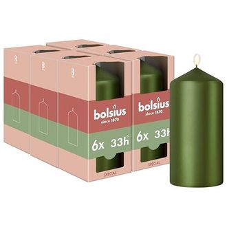 Bolsius Special Essentials - Bougies Pilier Lisses - Lot de 4 - Vert Métallique - 12 cm - Bougies Décoratives - Fabriquées avec Cire Végétale Naturelle - Sans