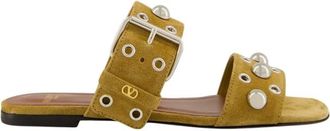 Valentino Garavani Femme, Chaussures, Beige, Taille: 39 EU Sandales Slides clout&eacute;es en cuir Crust