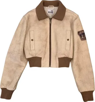 Love Moschino Veste courte en cuir effet craquel&eacute; - Homme - Vestes - Beige - Taille: 2XS