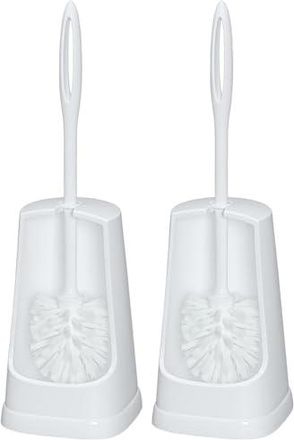 WENKO WC-Garnitur Simple, Toilettenb&uuml;rste mit Halter, aus Kunststoff, WC-B&uuml;rste mit wei&szlig;em B&uuml;rstenkopf, 12 x 40,5 x 12 cm, Wei&szlig; (Packung mit 2)